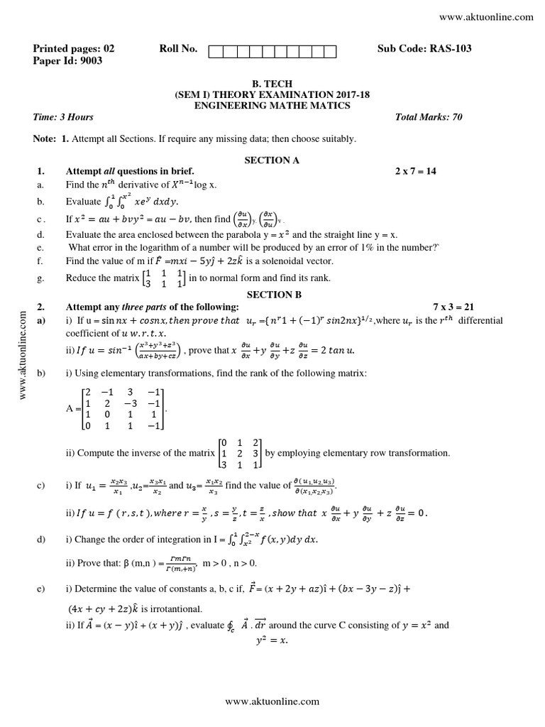 Btech 1 Sem Engineering Mathematics Ras 103 2017 18 | PDF | Sphere ...