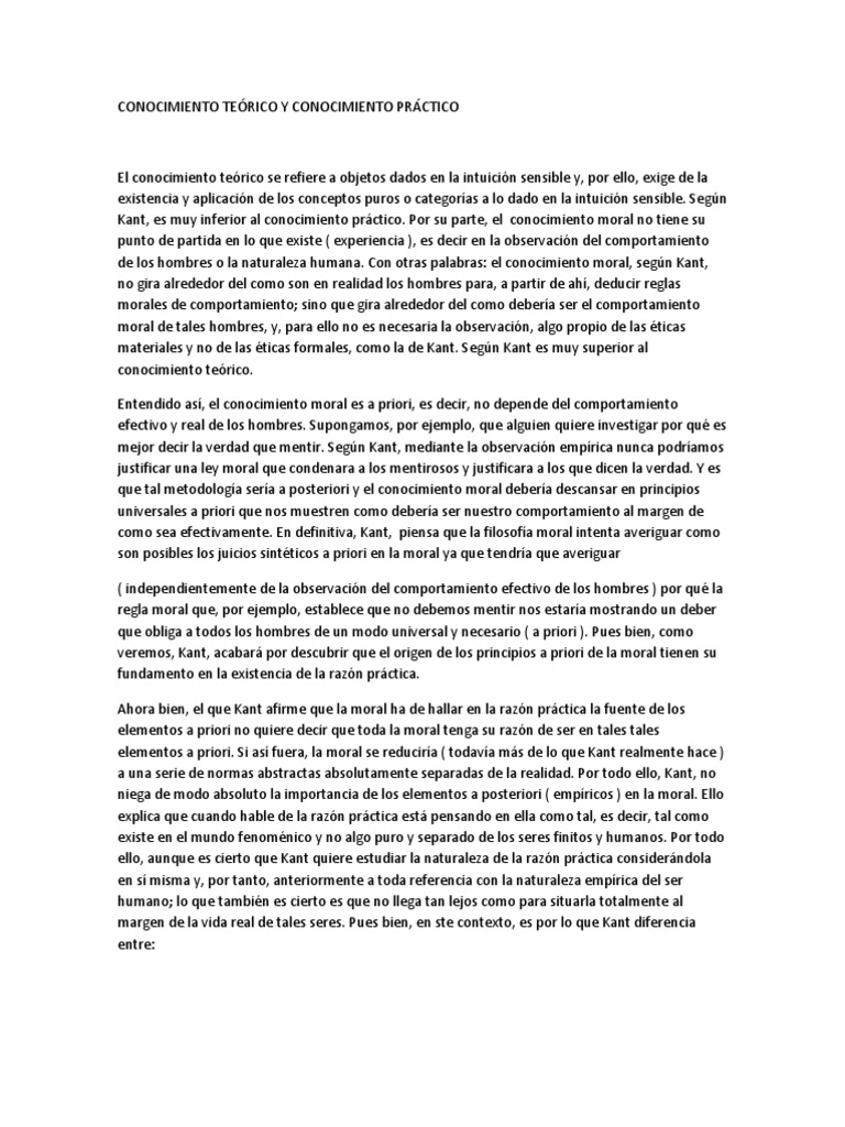 Conocimiento Teórico y Conocimiento Práctico | PDF | Immanuel Kant | A ...