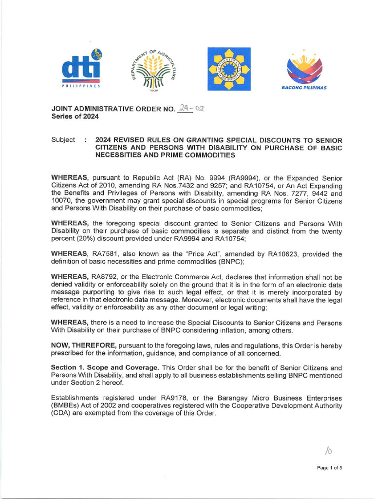Joint Administrative Order 2024 Revised Rules On Granting Special Discount To Senior Citizens ...