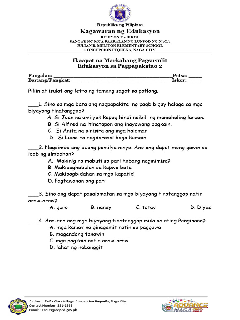 ESP 2 4th Periodical Exam With TOS | PDF