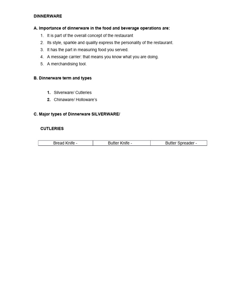 Importance of Dinnerware & Menu History | PDF | Menu | Cooking