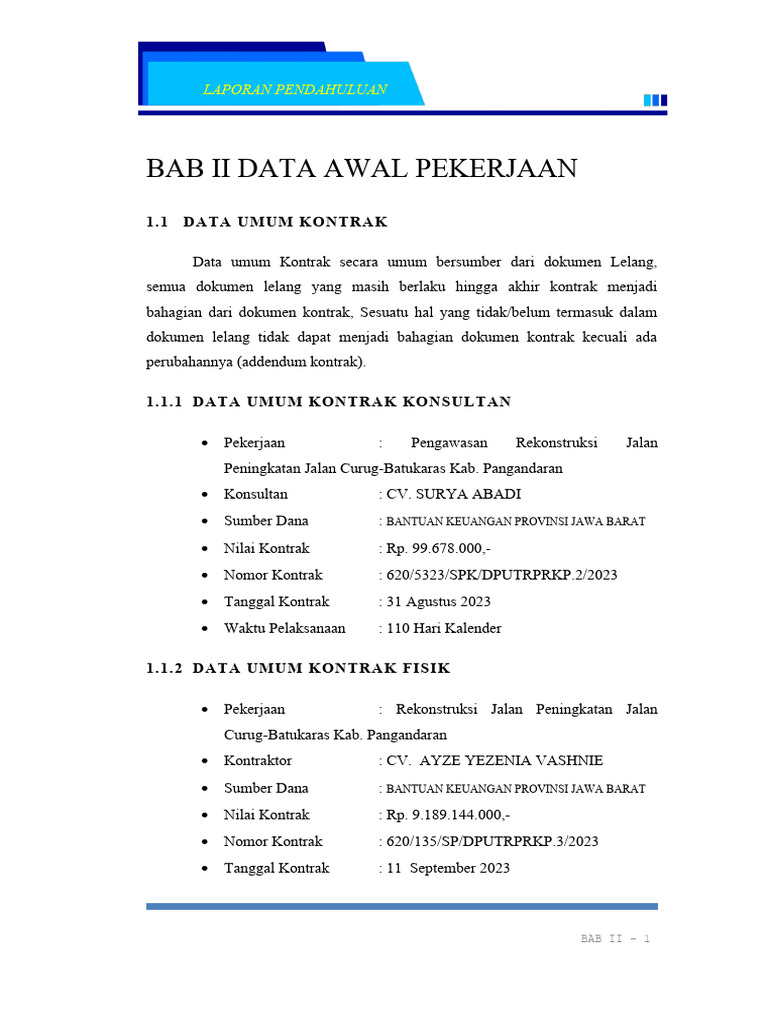 Data Awal Pekerjaan | PDF