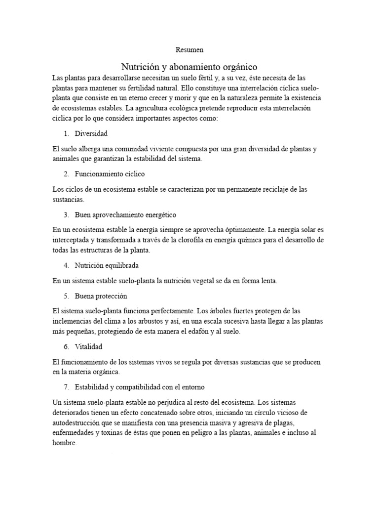 Resumen AMILCAR | PDF | Suelo | Nutrición