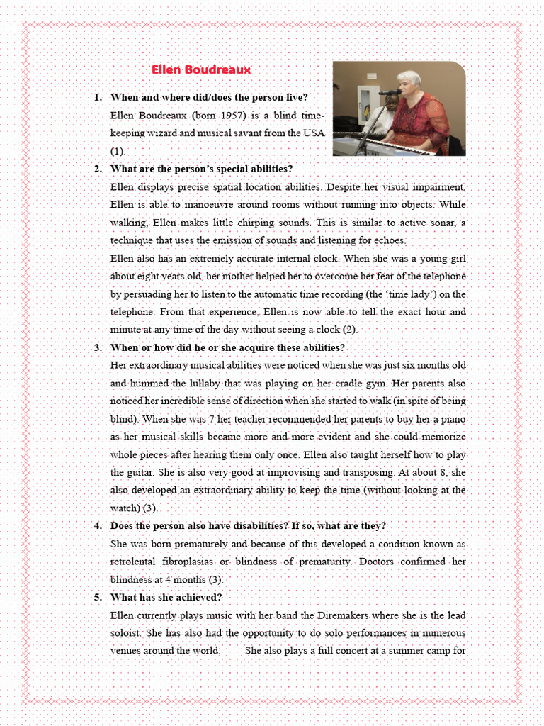 Ellen Boudreaux: Blind Musical Savant | PDF | Genetic Testing | Cancer
