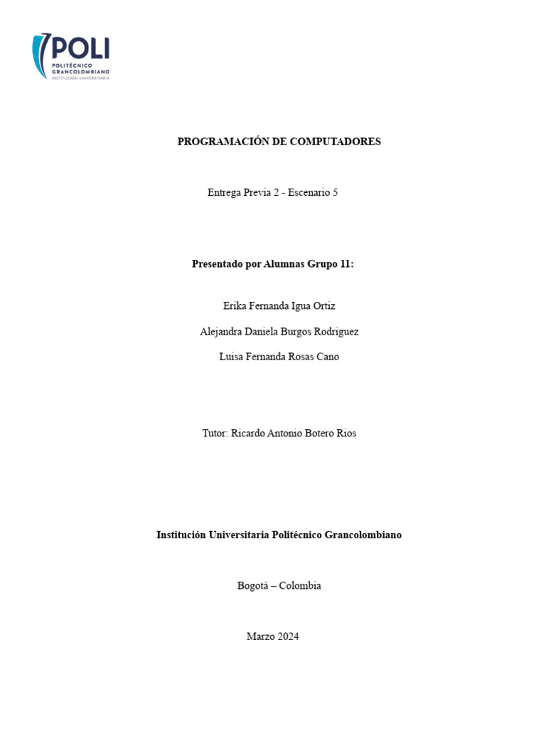 PROGRAMACIÓN DE COMPUTADORES Entrega 2 Semana 5 | PDF | Informática