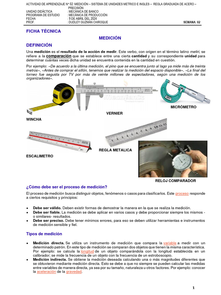 Medición y Unidades: Métrico e Inglés | PDF | Medición | Pulgada