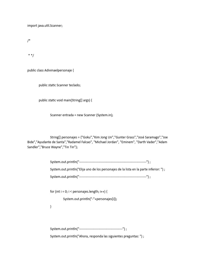 Codigo Java Adivina El Personaje Politecnico Grancolombiano | PDF Codigo Java Adivina El Personaje Politecnico Grancolombiano | PDF