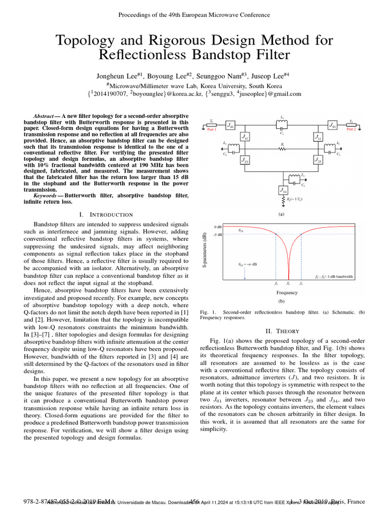 Topology and Rigorous Design Method For Reflectionless Bandstop Filter ...