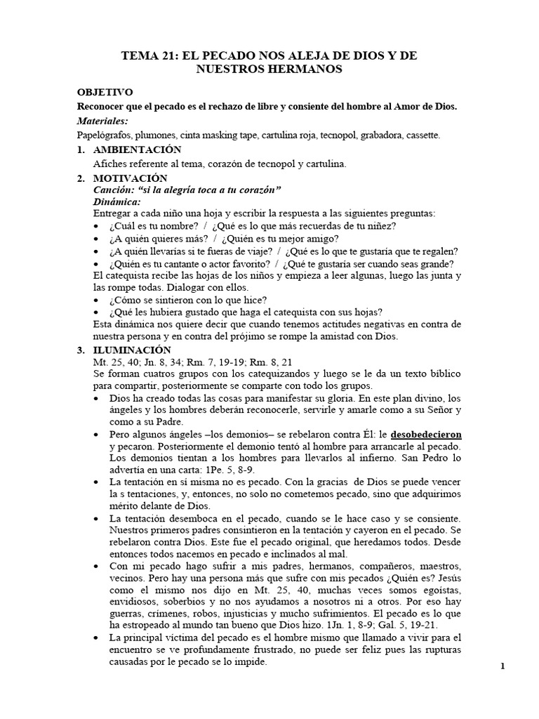 Tema 21 - El Pecado Nos Aleja de Dios y de Nuestrso Hermano | PDF | Pecado | Amor