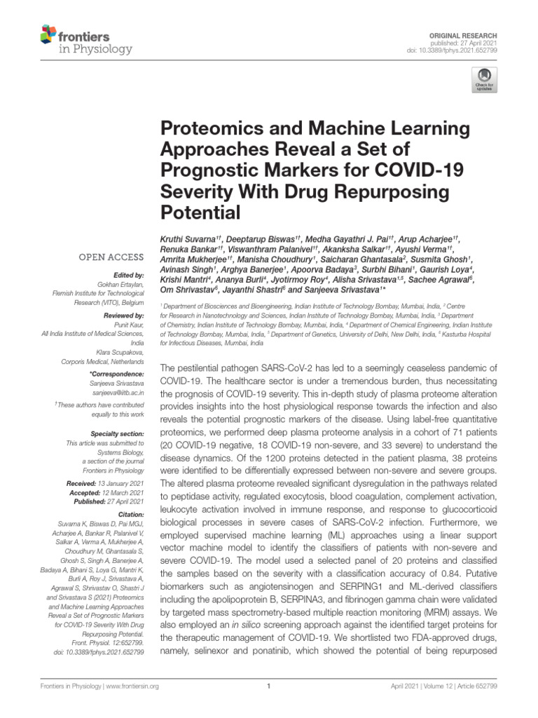 Suvarna Et Al. - 2021 - Proteomics and Machine Learning Approaches Reveal | Download Free PDF ...