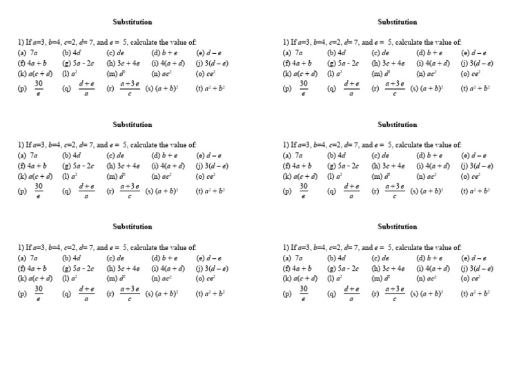 WS1-Substitution (Positive Numbers Only) | PDF | Teaching Methods ...