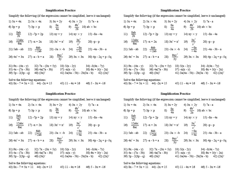 Ws3 Simplification Practice Pdf Mathematics Equations