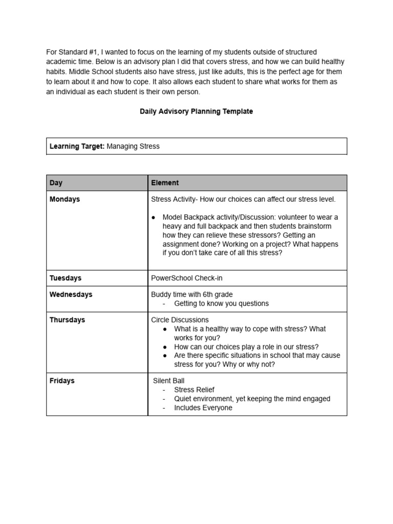 Standard 1 - Advisory Managing Stress | PDF