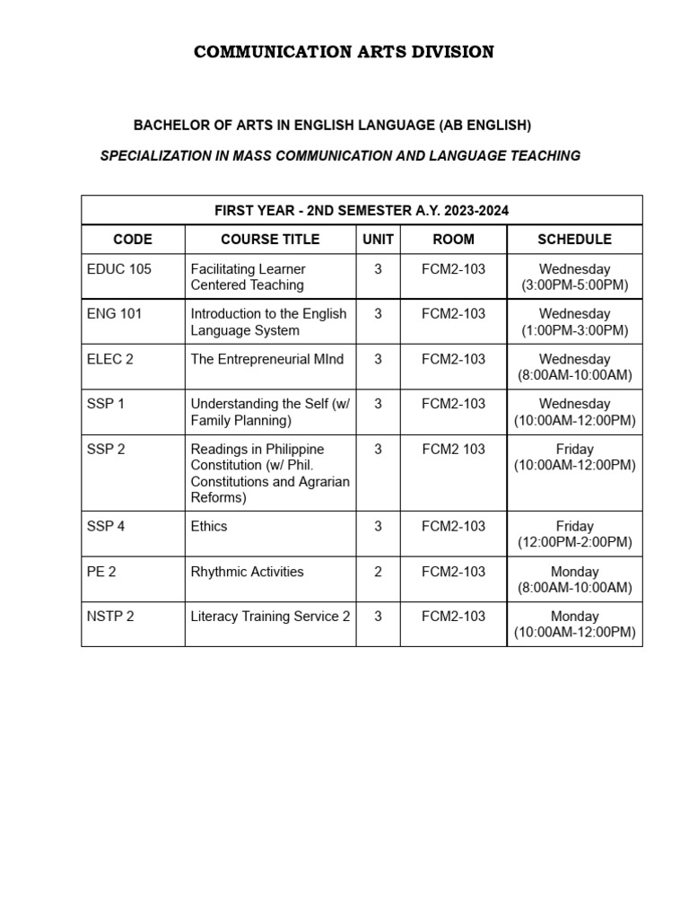 1ST Year Sched | PDF