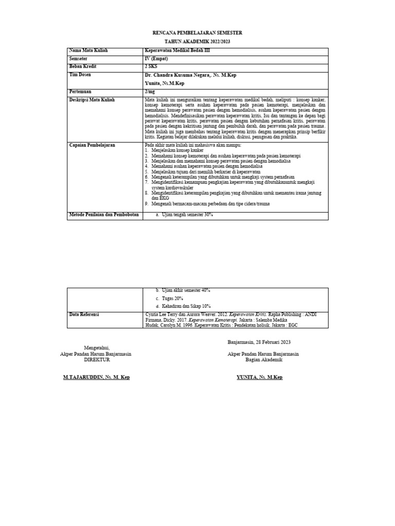 SILABUS Keperawatan Medikal Bedah 3 | PDF
