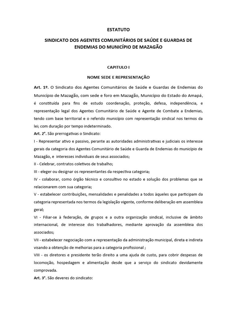 MODELO DE ESTATUTO | PDF | Sindicato | Eleições