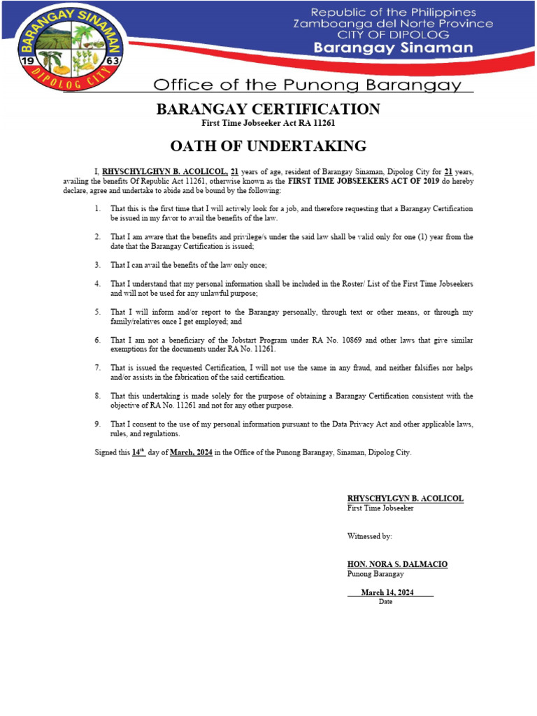 Oath of Undertaking | PDF | Justice | Crime & Violence