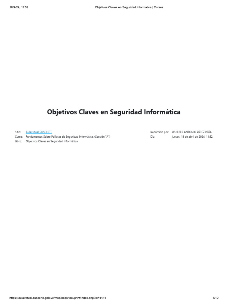 Objetivos Claves en Seguridad Informática - Cursos | PDF | Seguridad | La seguridad informática