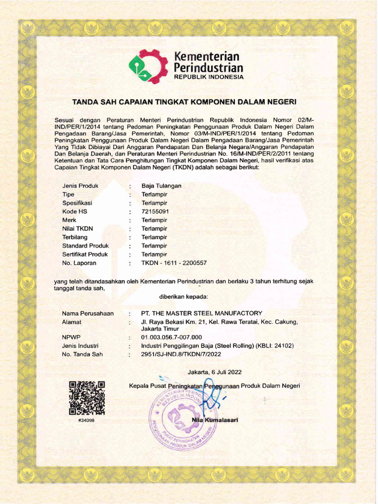 Sertifikat TKDN Besi Beton dan Baja | PDF