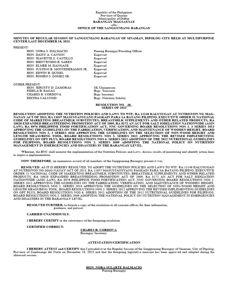 Adoption of Nutrition Policies and Laws | PDF | Infant Feeding