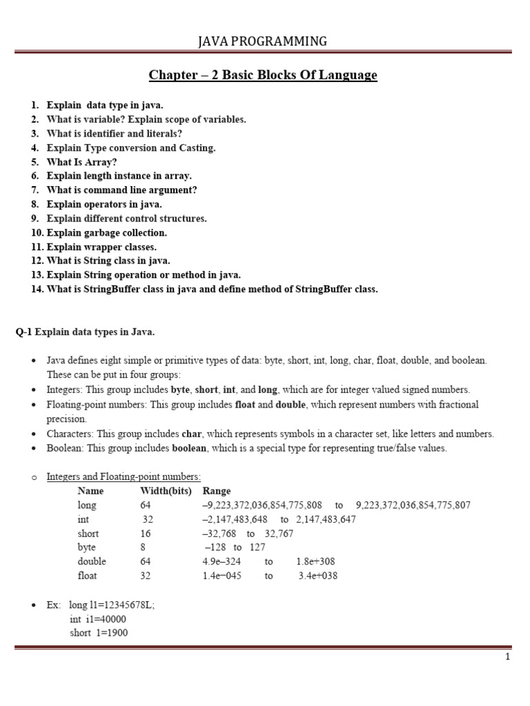 Chapter_2_Building_blocks_of_the_language | PDF | Data Type | Control Flow