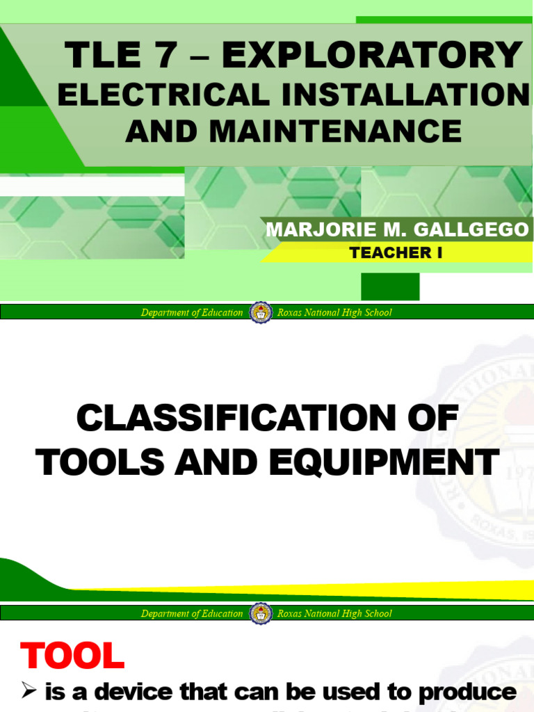 q4 Wk7 Day 1 Classification of Tools and Equipment | PDF | Drill | Tools