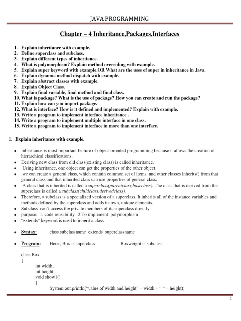 Chapter 4 Inheritancepackageinterface Pdf Inheritance Object Oriented Programming
