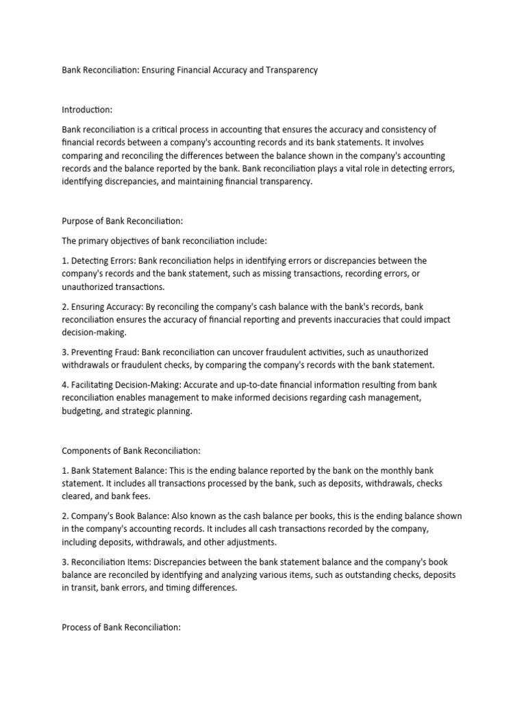 Lecture Notes On Bank Reconciliation | PDF | Banks | Deposit Account