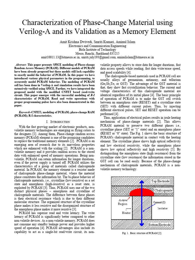 PCRAM Modeling for Engineers | PDF | Materials | Electrical Engineering