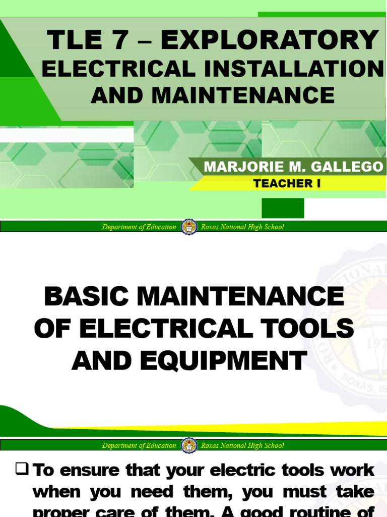 Q4 WK7 Day 2 Basic Maintenance of Electrical Tools and Equipment | PDF ...