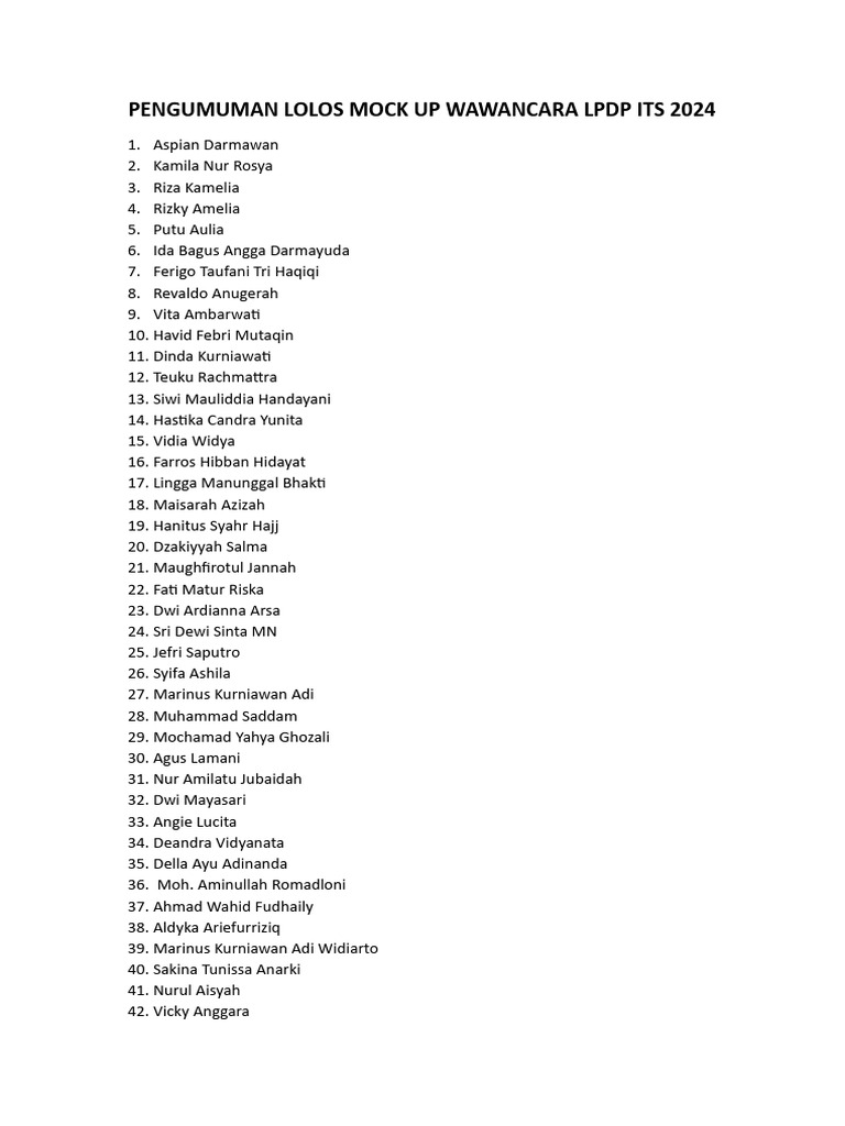 Pengumuman Lolos Mock Up Wawancara LPDP Its 2024 | PDF