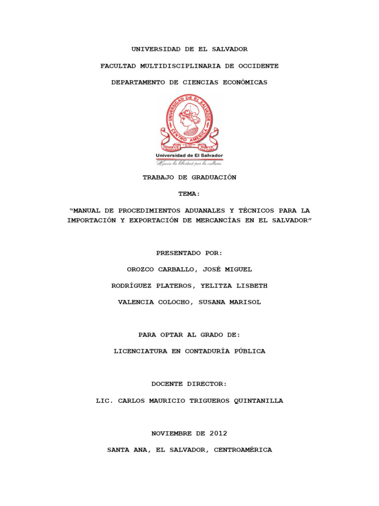 Manual De Procedimientos Aduanales Y Técnicos Para La Importación Y