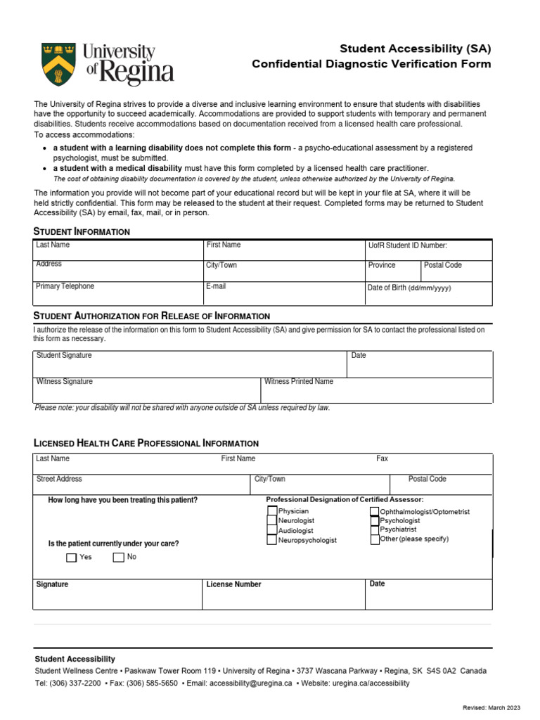 Student Accessibility Disability Verification Form | PDF ...