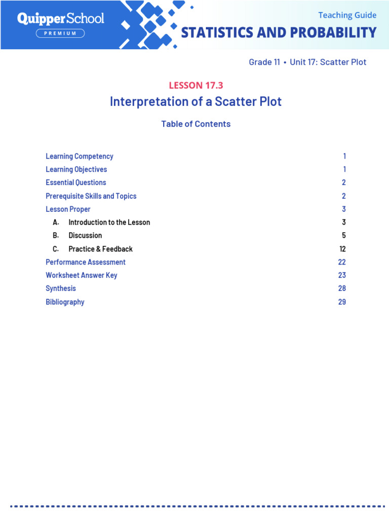 Interpretation of A Scatter Plot: LESSON 17.3 | PDF | Scatter Plot | Statistics