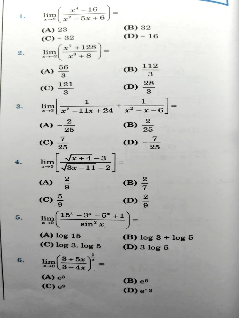 MCQ limits | PDF