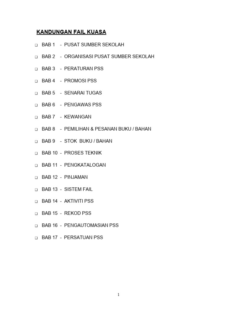 CONTOH KANDUNGAN FAIL KUASA | PDF
