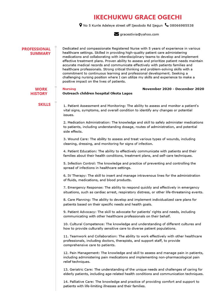 IKECHUKWU GRACE OGECHI - CV | PDF | Health Care | Patient