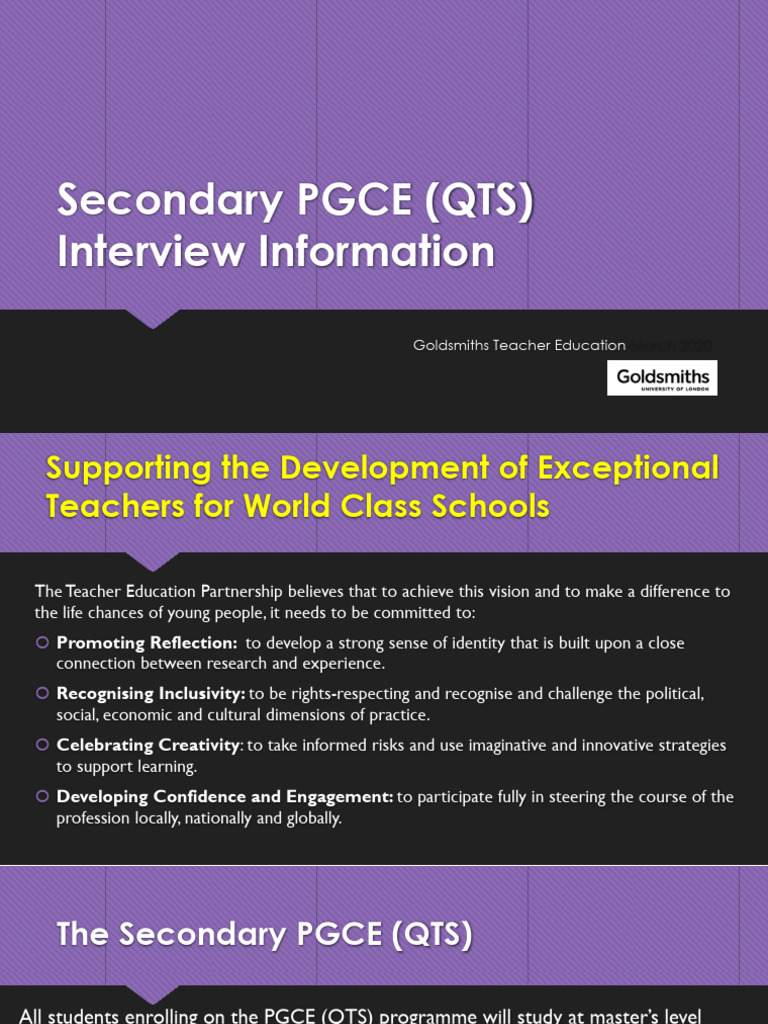 Secondary PGCE (QTS) Remote Interview Introduction | PDF | Teachers ...
