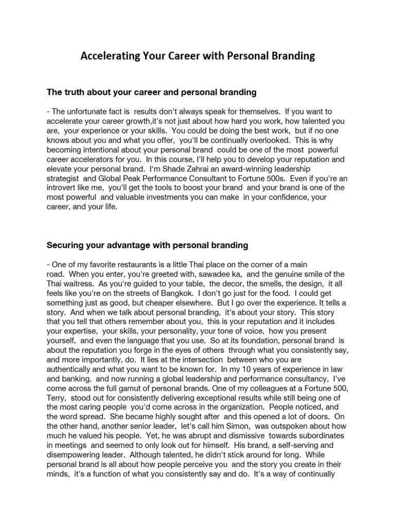 Accelerating Your Career with Personal Branding | PDF | Brand | Reputation