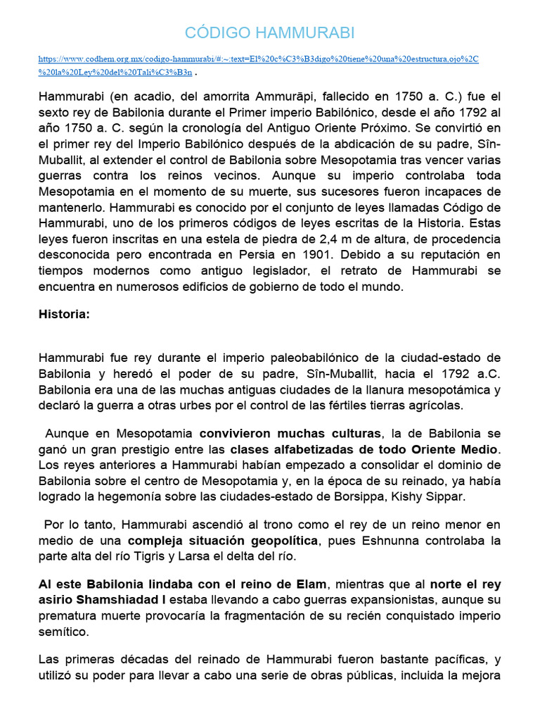Código Hammurabi | PDF | Hammurabi | Babilonia