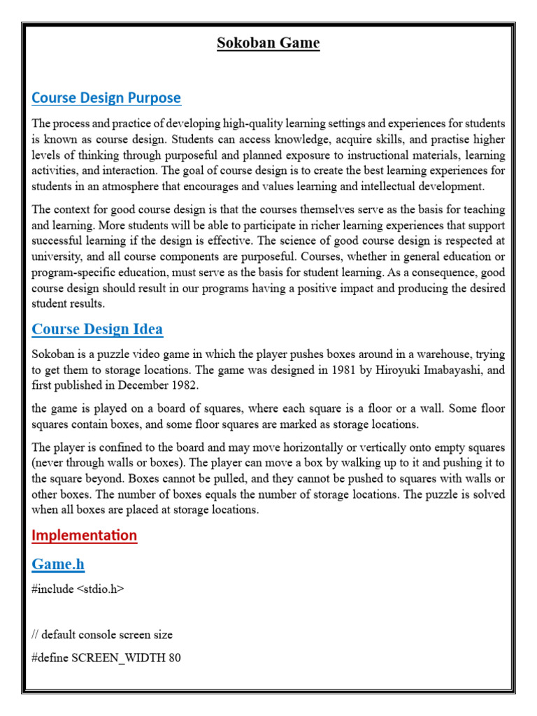 Sokoban Game Design and Implementation | PDF | Learning | Design
