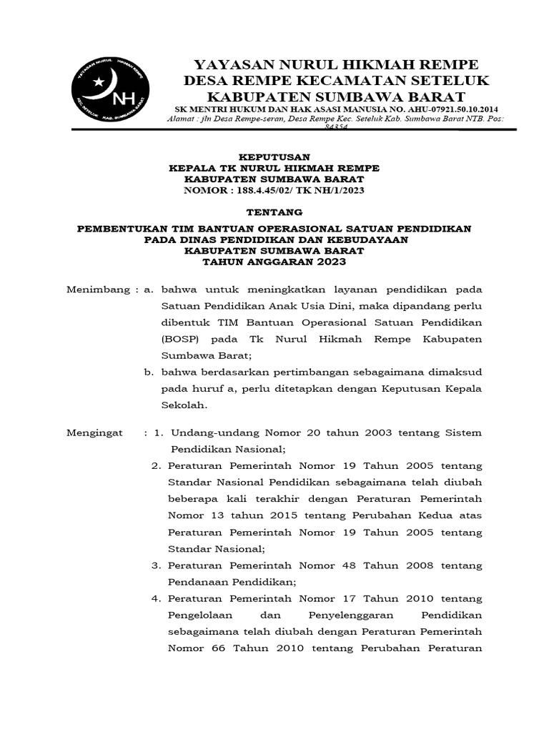 SK Tim Bosp Dinas | PDF