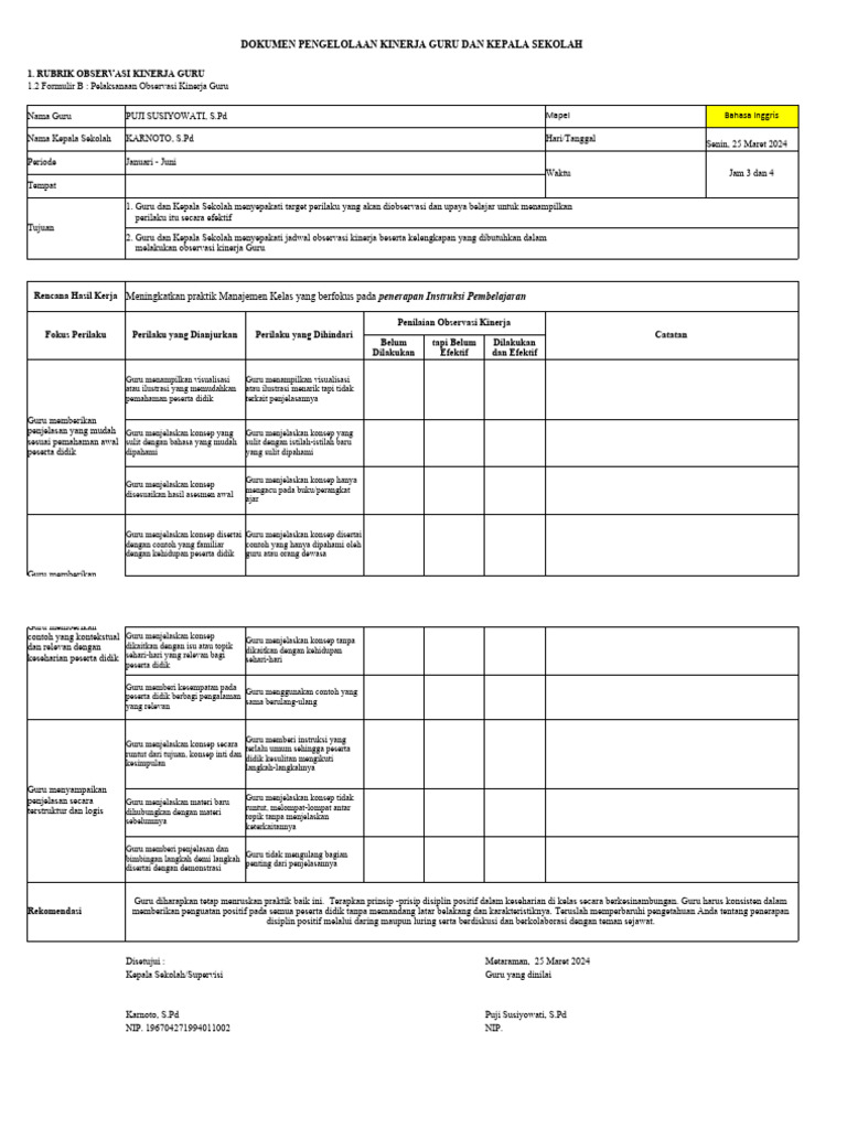 BU FIA - Form Observasi INSTRUKSI PEMBELAJARAN | PDF