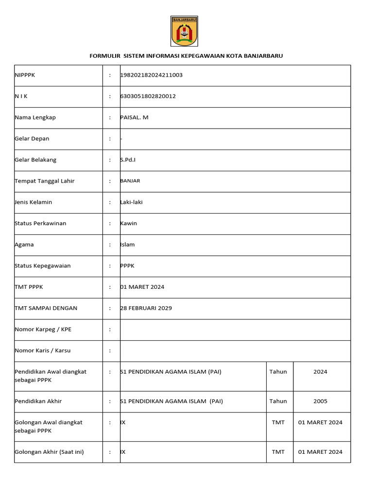 Formulir Simpeg | PDF