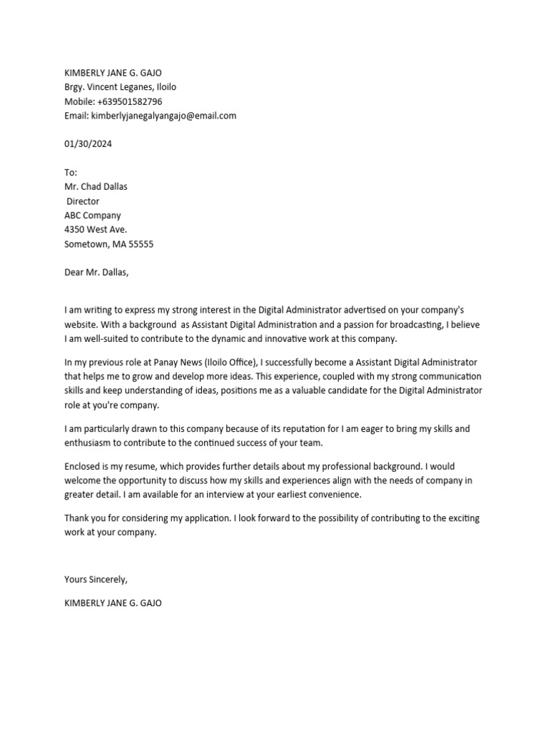 Digital Administrator Application Letter | PDF
