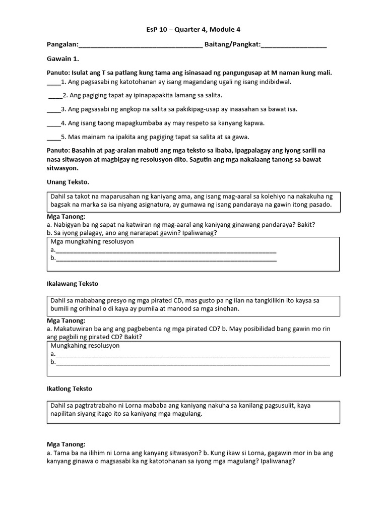 Q4 M4 Act. Sheets | PDF