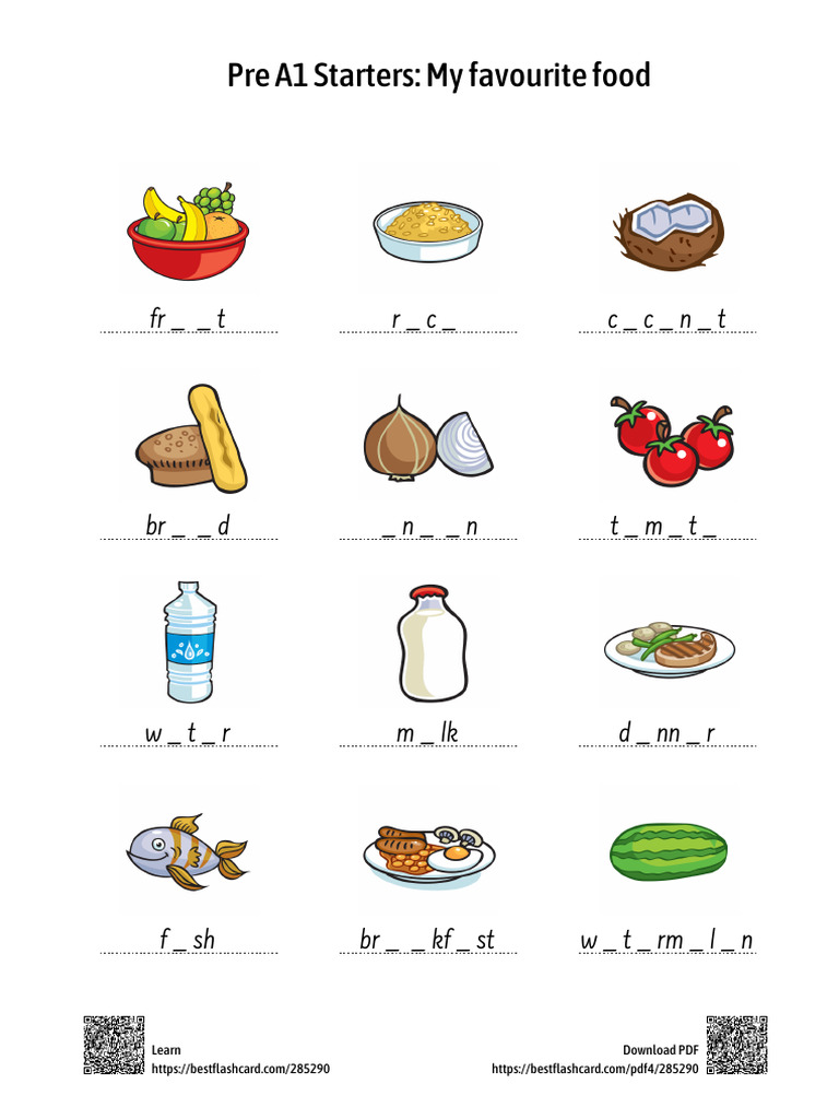 Pre A1 Starters: Food Vocabulary | PDF