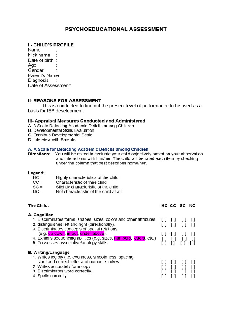 SPED Assessment | Download Free PDF | Numbers | Word