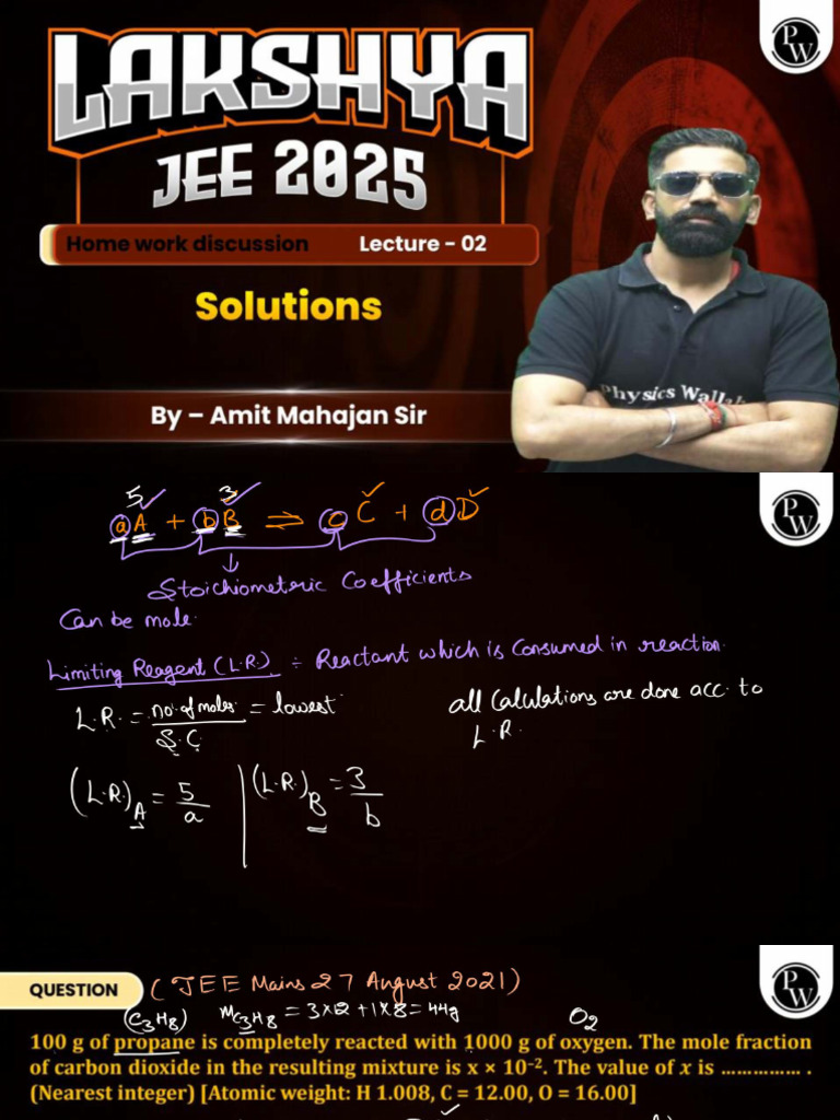 Solutions - Homework Discussion (Of Lec 02) - Lakshya JEE 2025 | PDF