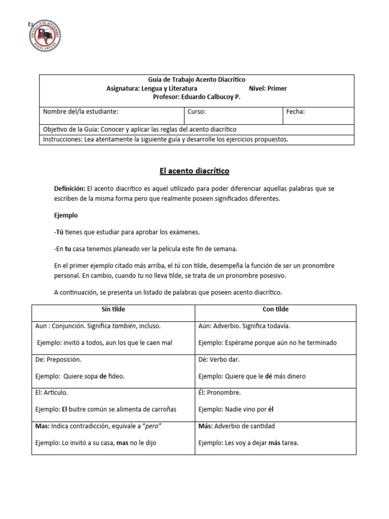 Guía sobre Acento Diacrítico en Español | PDF | Adverbio | Lingüística